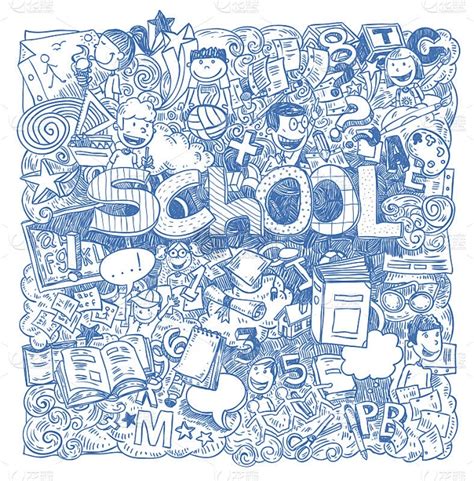 回到学校涂鸦，图标，矢量插图。素材 花瓣网