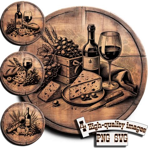 Bundle 4 Wine And Cheese Vector For Design On Wood T Shirts Slate
