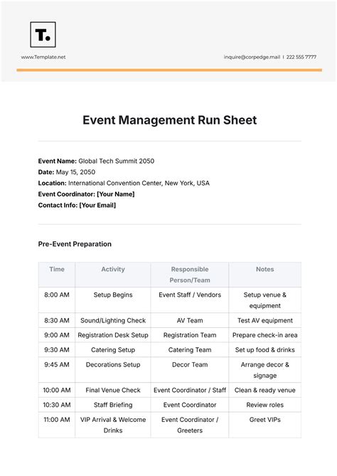 free event management run sheet template to edit online