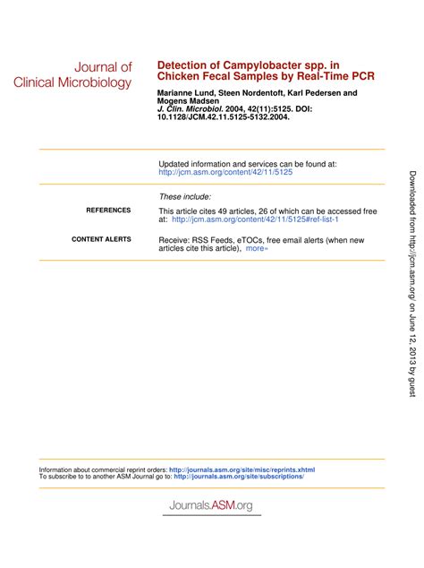 Pdf Detection Of Campylobacter Spp In Chicken Fecal Samples By Real