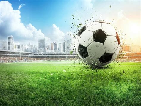 Soccer Ball On A Grass Field In A Stadium Stock Illustration Illustration Of Athlete Game