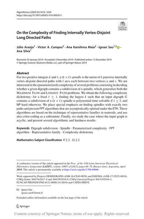 On The Complexity Of Finding Internally Vertex Disjoint Long Directed Paths Request Pdf