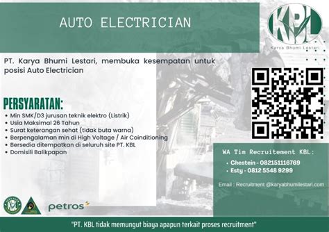 Pt Karya Bhumi Lestari On Linkedin Pt Kbl Membuka Kesempatan Untuk Posisi Auto Electrician