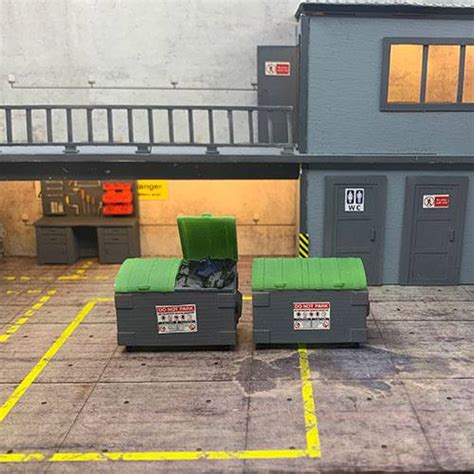1 43 Garage Diorama Dumpsters Waste Containers 2pcs