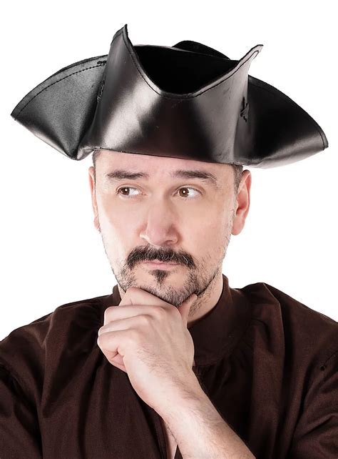 Black Tricorn Hat Made Of Leather