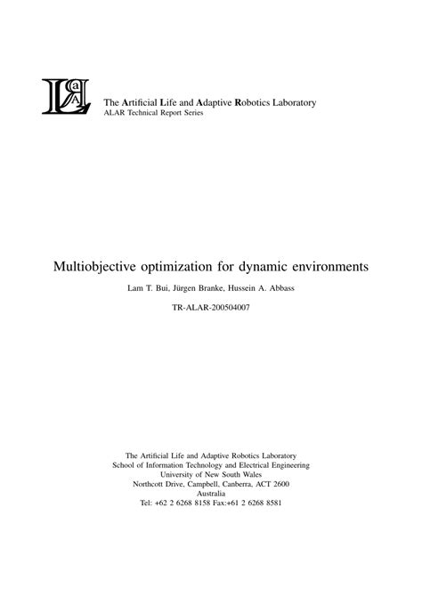 Pdf Multiobjective Optimization For Dynamic Environments