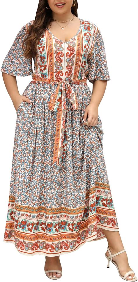 Nemidor Womens Plus Size Boho Floral Positioning Print Casual Flared