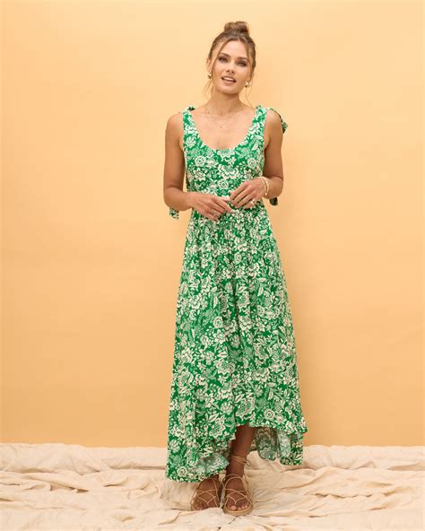 Miah Green Floral High Low Midi Dress