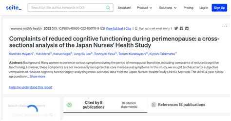 Complaints Of Reduced Cognitive Functioning During Perimenopause A Cross Sectional Analysis Of