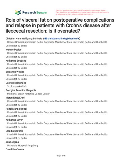Pdf Role Of Visceral Fat On Postoperative Complications And Relapse