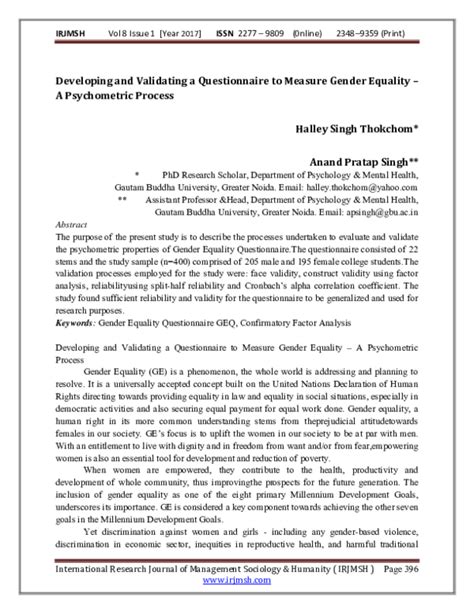 Pdf Developing And Validating A Questionnaire To Measure Gender