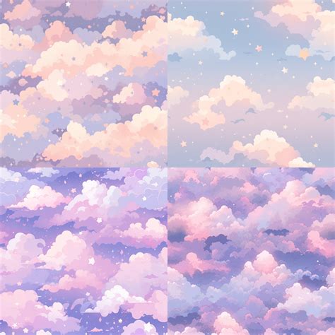 Seamless Clouds Pattern Png Bundle Digital Paper Pastel Colors Dreamy
