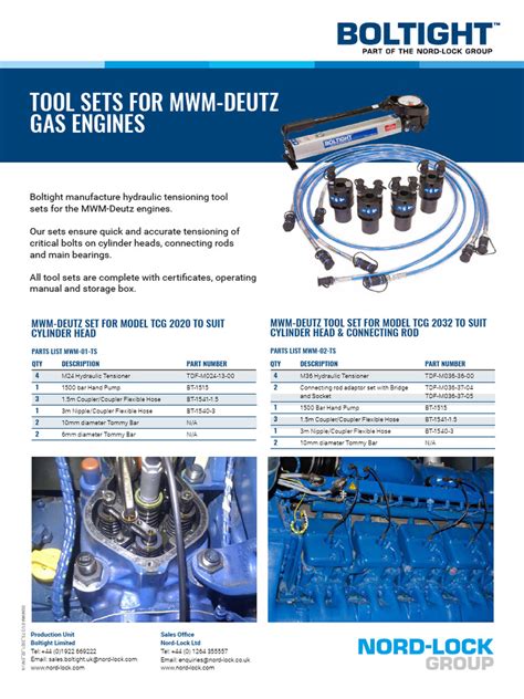 Boltight Data Sheet Mwm Deutz Engine Tool Sets Pdf Equipment