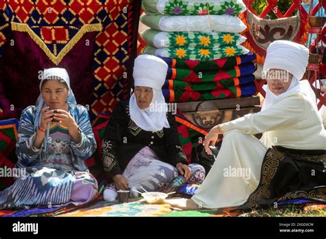 Moscow Russia 6th Of July 2024 Kyrgyz Women Communicate In A