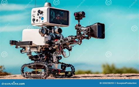Advanced Robotic Camera System On Rugged Terrain Stock Image Image Of
