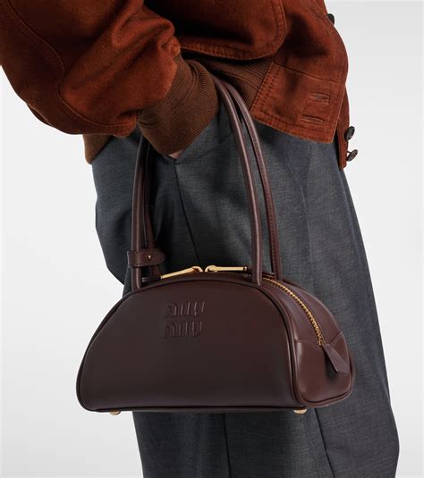 Beau Small Leather Bowling Bag In Brown Miu Miu Mytheresa