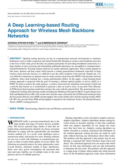 PDF A Deep Learning Based Routing Approach For Wireless Mesh Backbone Networks