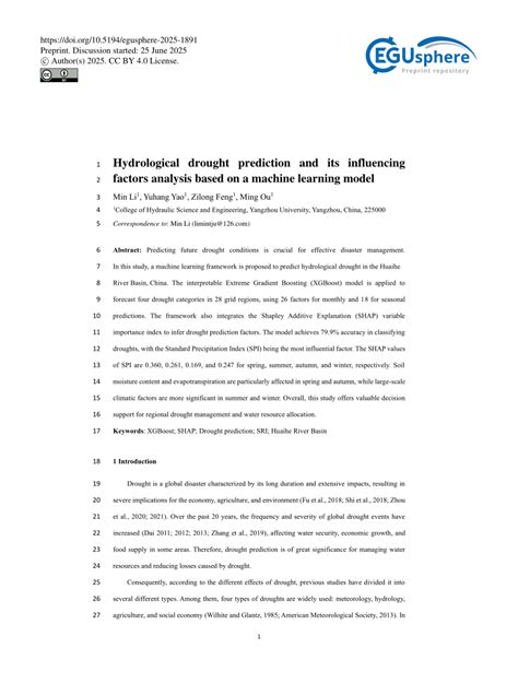Pdf Hydrological Drought Prediction And Its Influencing Factors