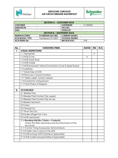 Acb Checklist Pdf Electrical Engineering Electronic Engineering