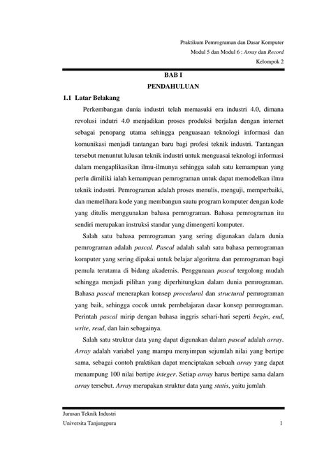 Solution Pemrograman Dan Dasar Komputer Array Dan Record Bab 1 Pendahuluan Latar Belakang