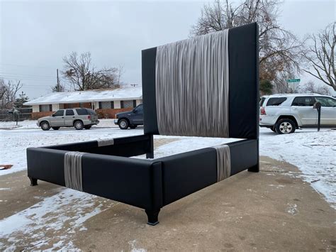 Custom Upholstered Bed Luxe Faux Leather And Silk Velvet Tufted