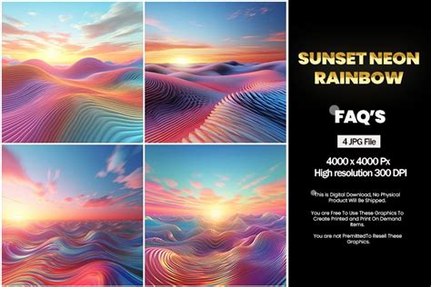 Sunset Neon Rainbow Square Coaster 04 Variations