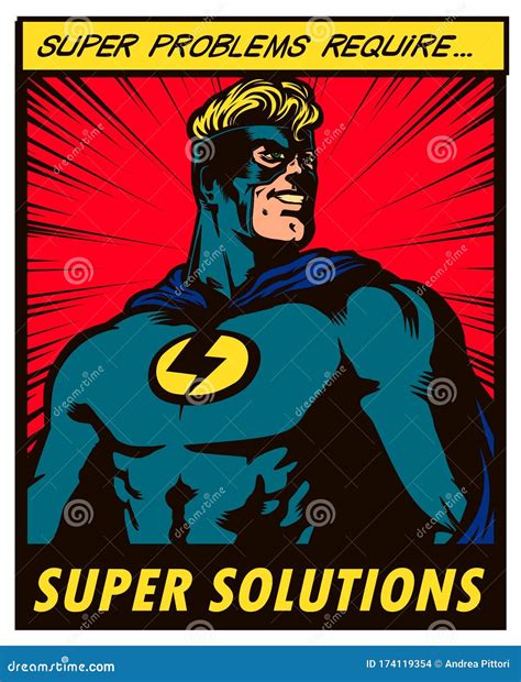 Pop Art Comics Style Superhero Solving Problems With Superpowers Vector Illustration Stock