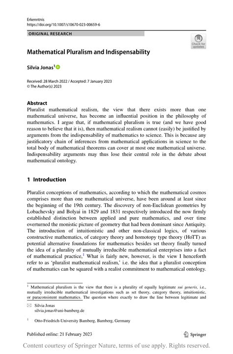 Pdf Mathematical Pluralism And Indispensability