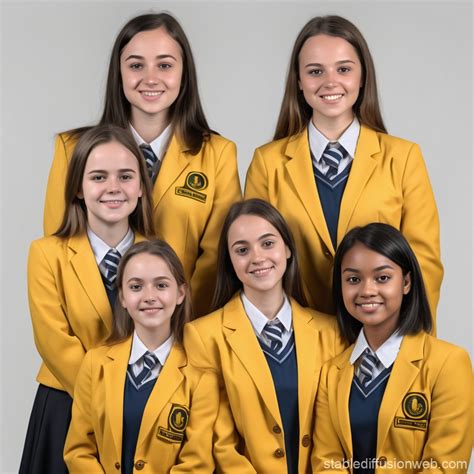 Four Female Students In Yellow Blazers Stable Diffusion Online