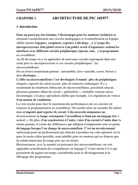 Chapitre 1 Architecture Pic 16f877 Pdf Assembleur Compilateur