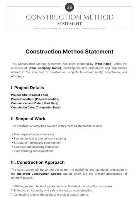 Free Construction Method Statement Template To Edit Online