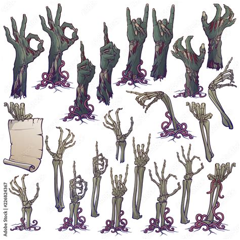 Zombie Body Language Set Of Lifelike Rotting Zombie Hands And Skeleton