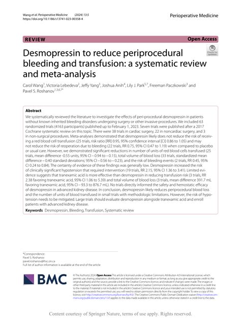 Pdf Desmopressin To Reduce Periprocedural Bleeding And Transfusion A