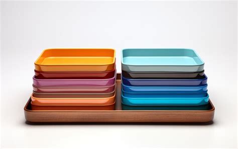 Premium Photo Stack Of Multicolored Trays