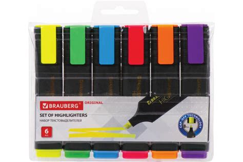 Текстовыделители BRAUBERG ORIGINAL набор 6 шт, ассорти, линия 1-5 мм ...