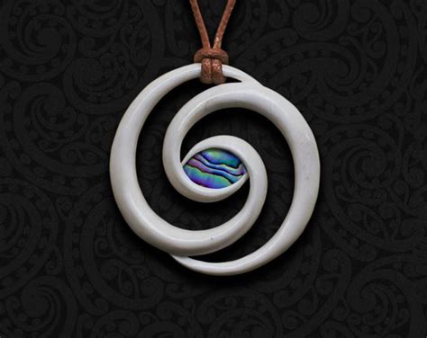 Maori Bone Koru Necklace Hand Carved Takarangi Spiral New Zealand
