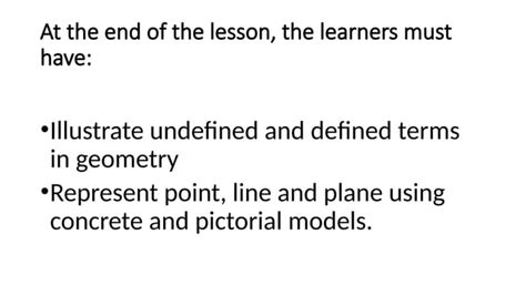 Mathematics 7 Geometry Defined And Undefined Terms Pptx