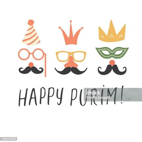Joyeux Lettrage De Pourim Fête Juive Et Elemets Traditionnels Illustration Vectorielle Vecteurs