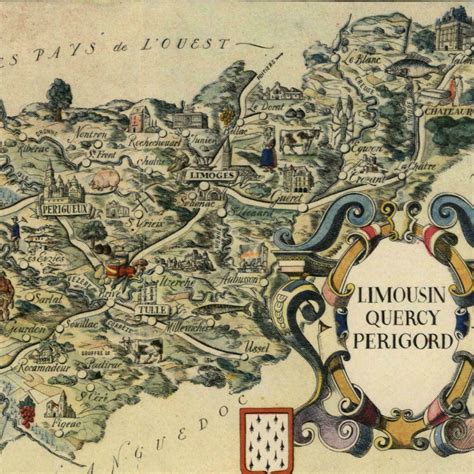 Quercy France Small Cartoon Map C 1950 Decorative Old Map Limousin