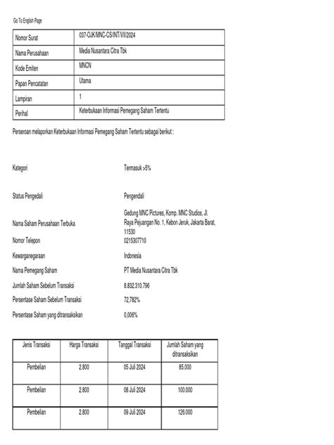 F 31685354 0 Mncn Laporan Kepemilikan Atau Setiap Perubahan Kepemilikan Saham Perusahaan Terbuka