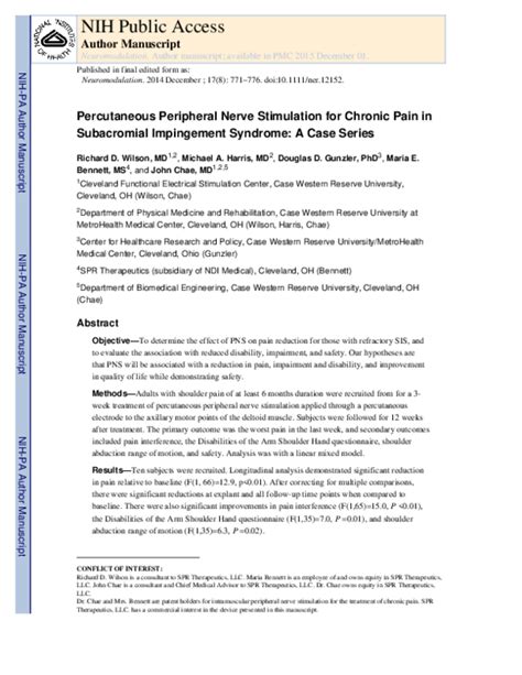 Pdf Percutaneous Peripheral Nerve Stimulation For Chronic Pain In