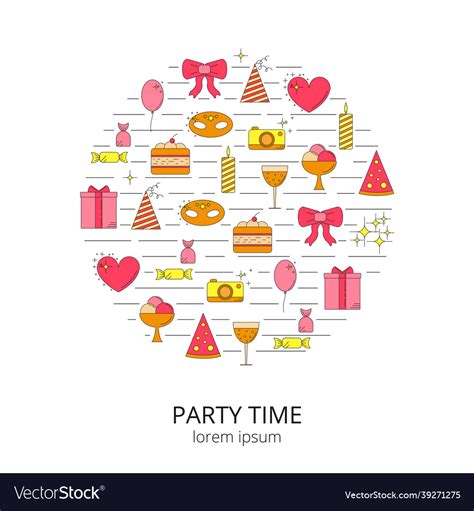 Colorful Linear Party Icons In Circle Royalty Free Vector