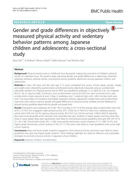 Pdf Gender And Grade Differences In Objectively Measured Physical