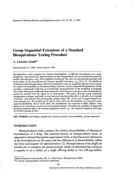 Pdf Group Sequential Extensions Of A Standard Bioequivalence Testing