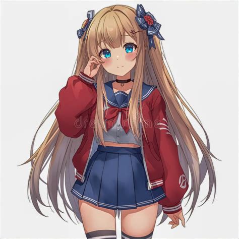 Adorable Anime Girl Smiles Sweetly Wearing Her Stylish Red Jacket And