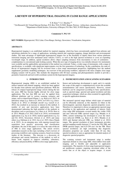 PDF A REVIEW OF HYPERSPECTRAL IMAGING IN CLOSE RANGE APPLICATIONS