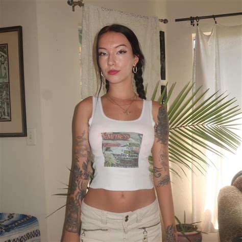 Collage Print On White Cotton Cropped Tank With Lace Depop