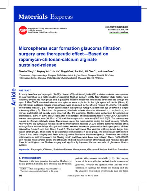 Pdf Microspheres Scar Formation Glaucoma Filtration Surgery Area