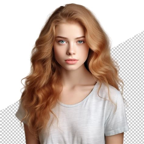 Premium Psd A Girl With Red Hair And A White Shirt Is Standing In