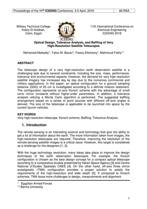 Pdf Optical Design Tolerance Analysis And Baffling Of Very High